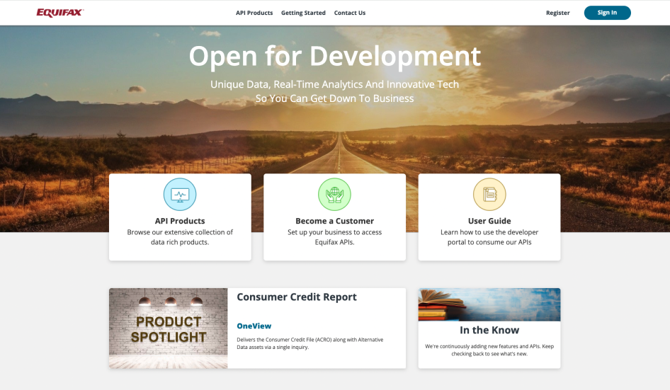 Equifax Developer API Portal (2023) | DevPortal Awards